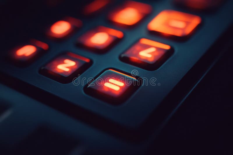 Close Up View of an Illuminated Alarm System Keypad in a Dim Office ...