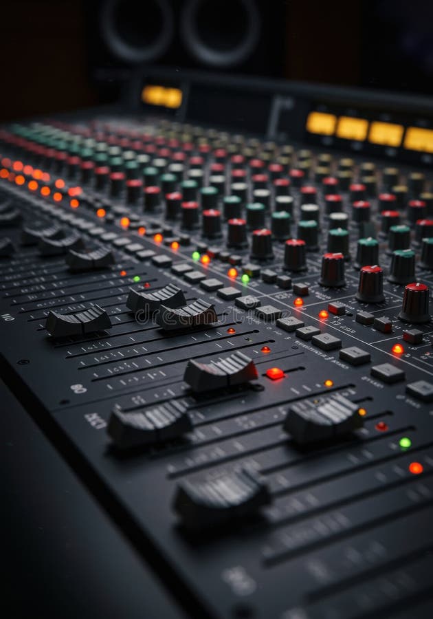 Close-Up View of an Illuminated Audio Mixing Console Stock Illustration ...