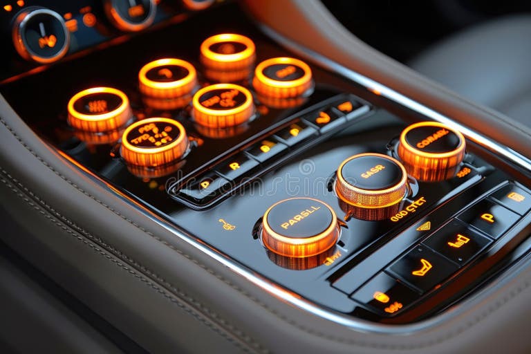Luxury Car Interior Control Panel with Illuminated Buttons Stock ...