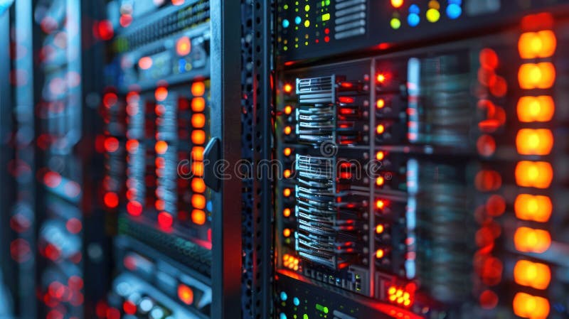 A Close-up View of Illuminated Server Racks in a Data Center ...