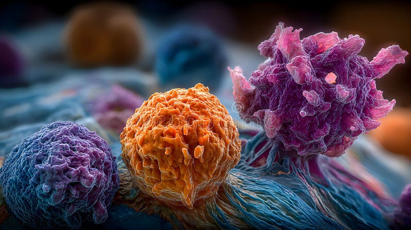 Close-up View of Immune Cells and Cancer Cells Under Microscope ...