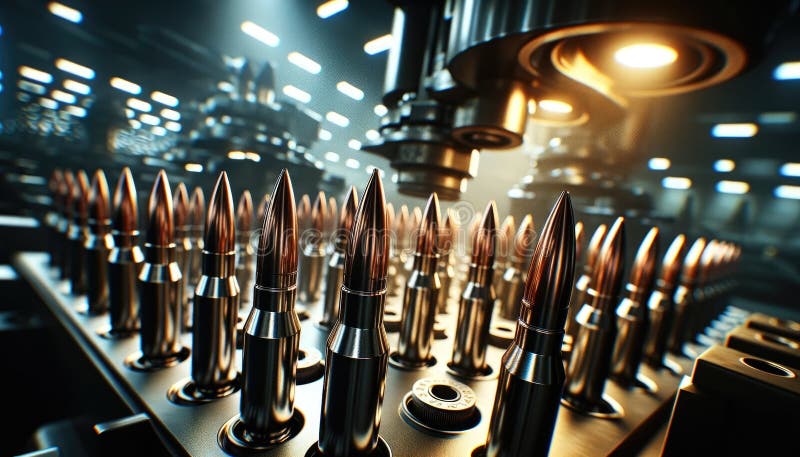Close-up of Bullet Manufacturing Machine with Multiple Bullets in ...