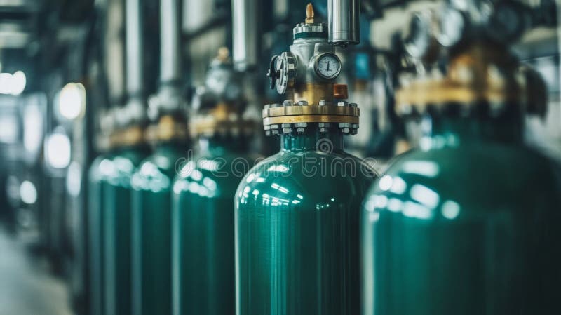 Industrial Oxygen Tanks Lined Up in Production Facility Showcasing ...