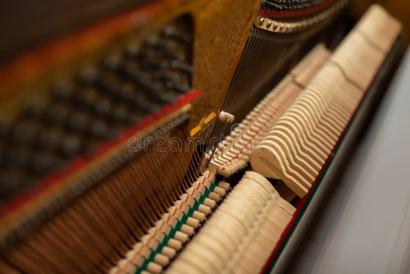 A Close-up View Inside All the Strings of the Piano. Stock Photo ...