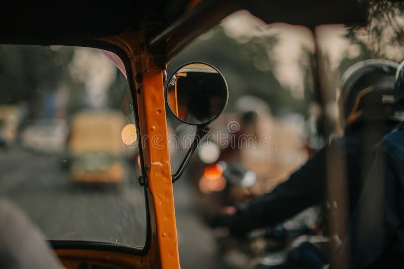 Close-up View from Inside a Rickshaw on a Busy Street, Capturing the ...