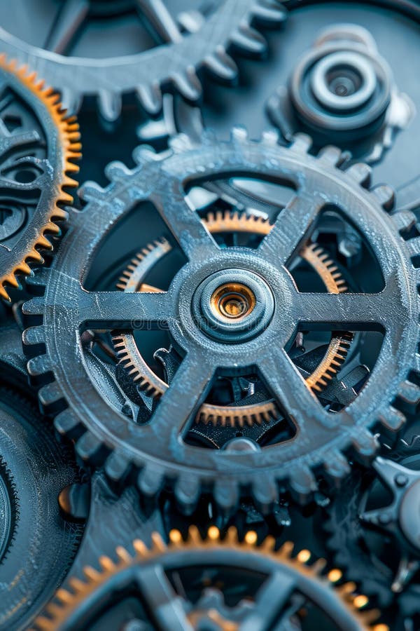 Close Up View of Interconnected Metallic Gears and Cogs in Machinery ...