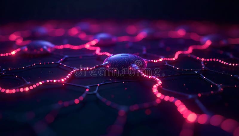 Close Up View of Interconnected Nodes with Glowing Pink Lines on a Dark ...