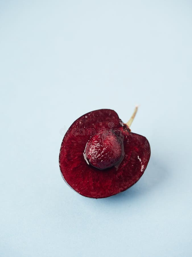 Close-up View of the Interior of a Juicy Cherry Cut in Half Stock Photo ...