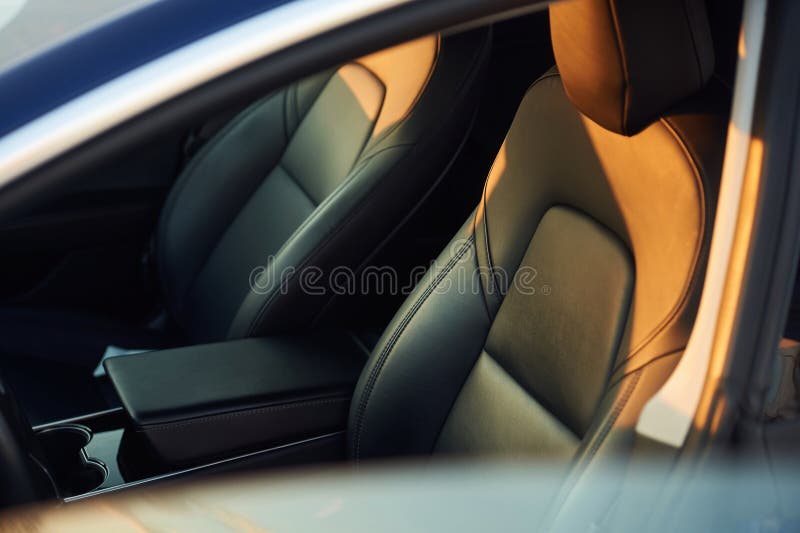 Close Up View of the Interior of the Modern Car. Beautiful Sunlight ...