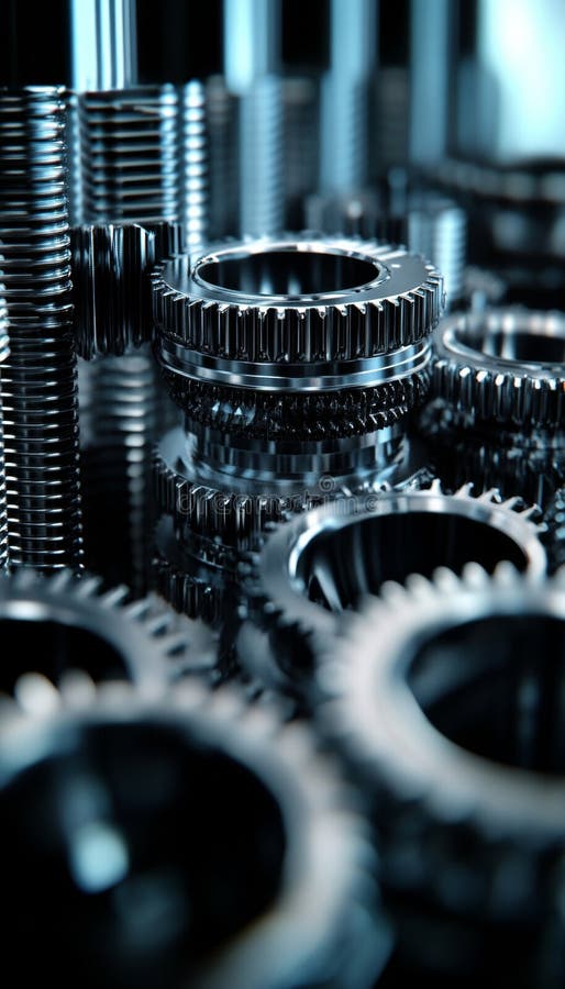 Close-up View, Interlocking Metal Gears, Precision Machinery Components ...