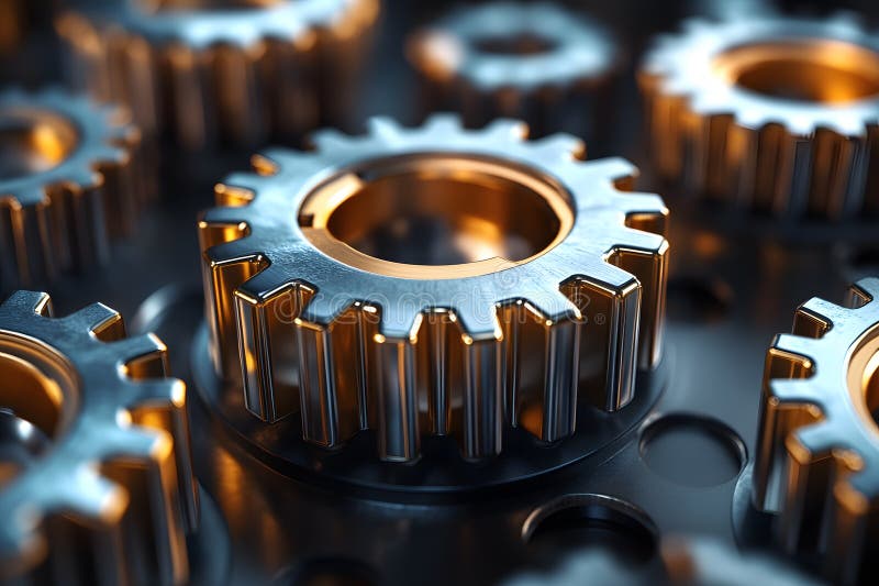 Industrial Metallic Gears in Close-Up for Engineering and Design ...