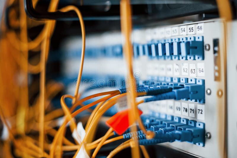 Close Up View of Internet Equipment and Cables in the Server Room Stock ...