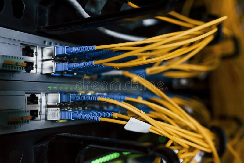Close Up View of Internet Equipment and Cables in the Server Room Stock ...