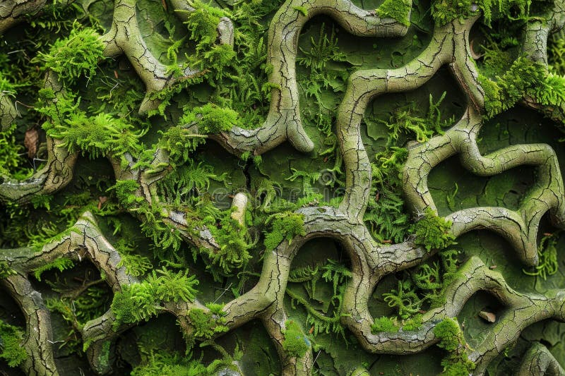 A Close-up View of Intertwined Tree Roots Covered in Lush Moss ...