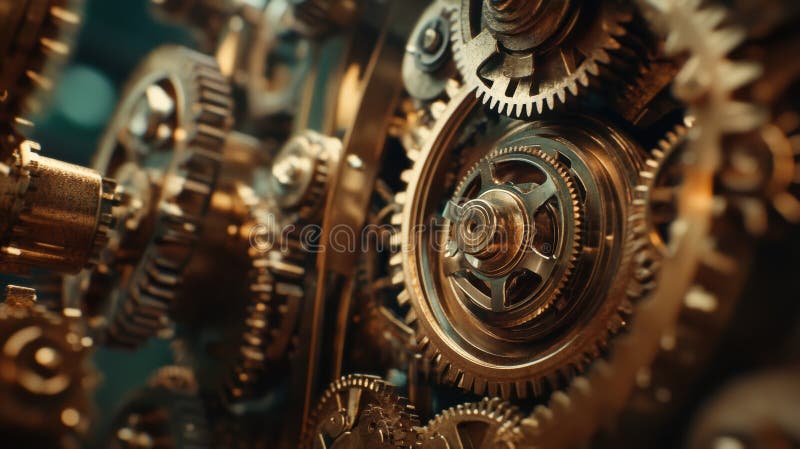 Close Up View of Intricate Clockwork Gears Rotating Smoothly in Perfect ...