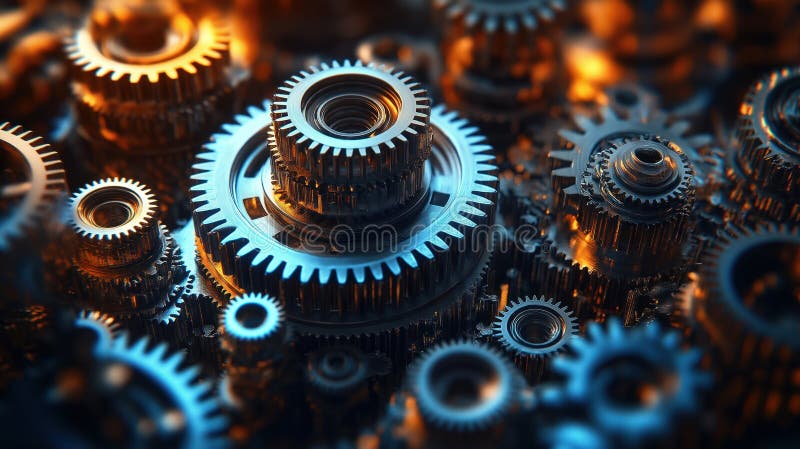 Close-up View of Intricate Gears. Metal Gears Interlock, Rotate ...