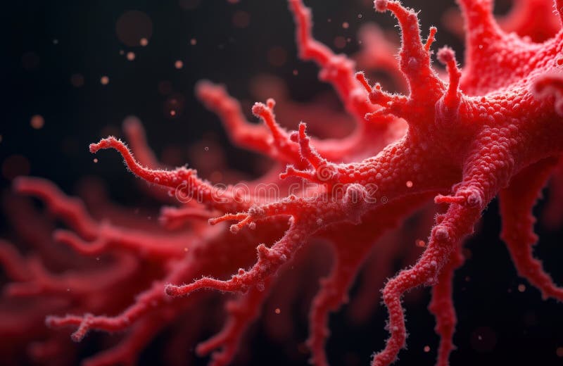 Close-up View of Intricate Red Biological Structure. Complex Molecular ...