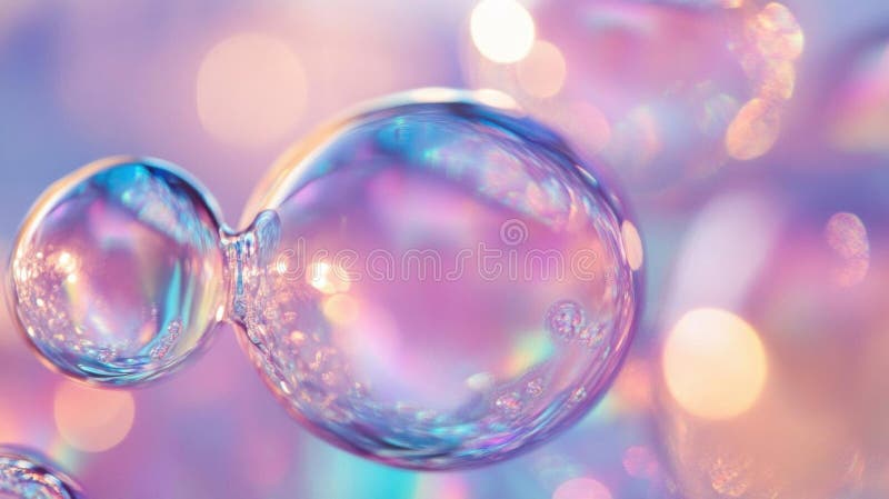 Close-up View of Iridescent Bubbles Reflecting Light, Creating a Dreamy ...