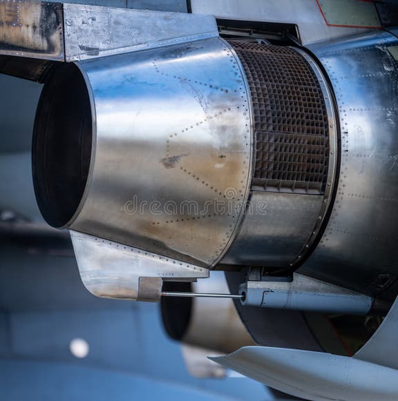 Close-up View of Jet Engine Exhaust Nozzle and Surrounding Components ...