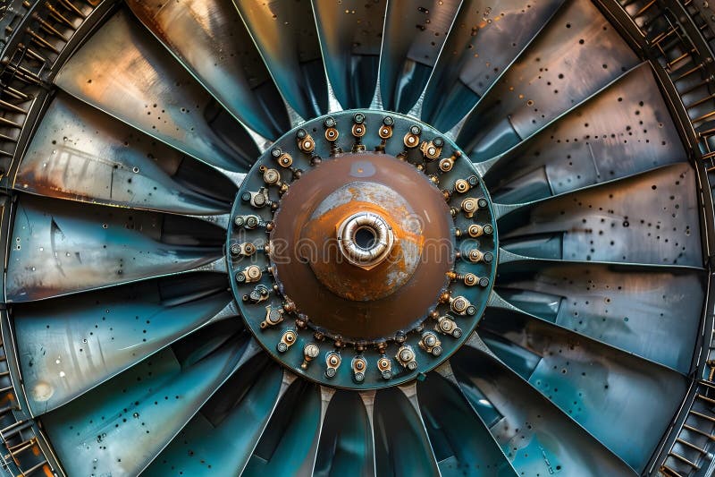 Close-Up View of a Jet Engine S Turbine Blades, Featuring Precise ...