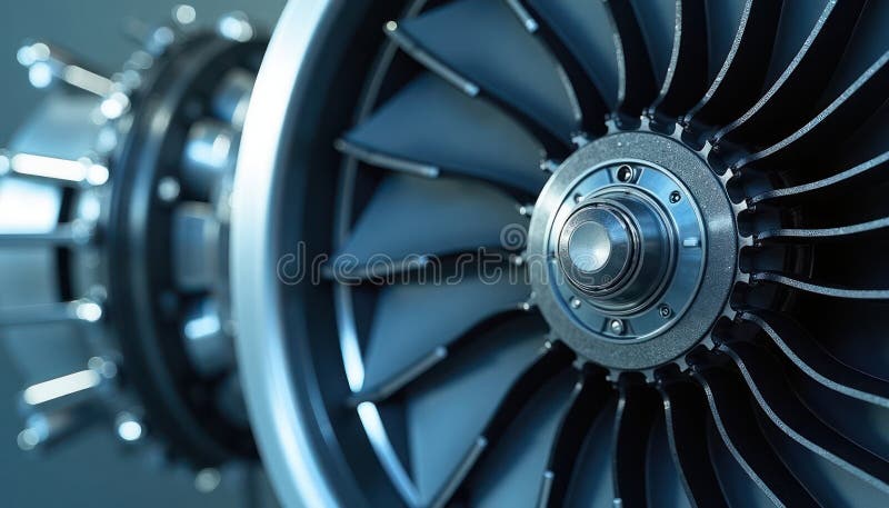 Close-up View of Jet Engine Turbine. Advanced Tech Highlighted. Details ...