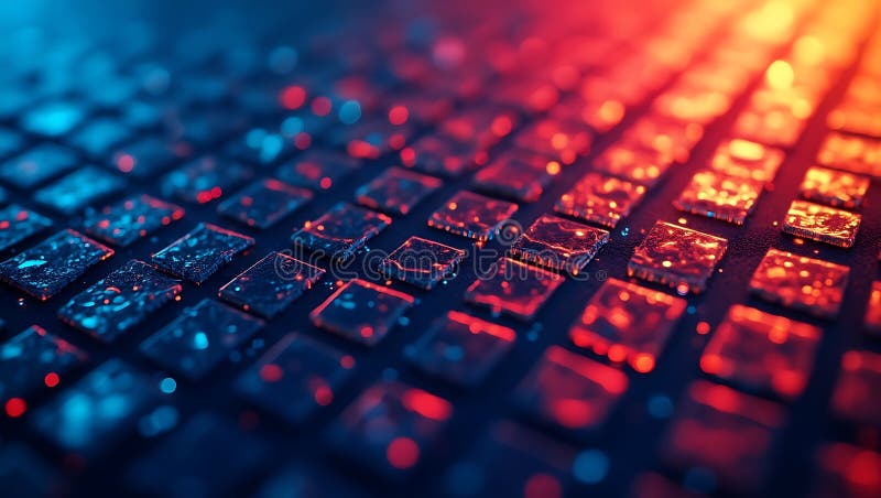 A Close Up View of a Keyboard with Red and Blue Lighting Creating an ...