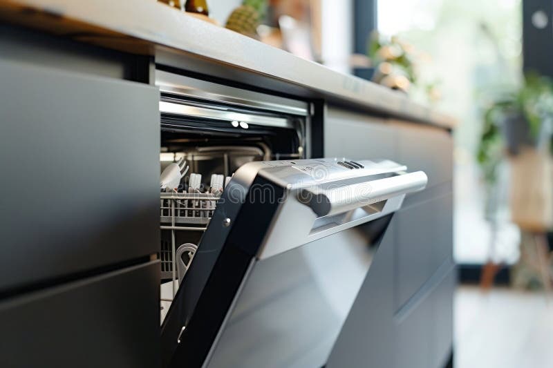 Close-up View of Kitchen Cabinets and Dishwasher Stock Image - Image of ...