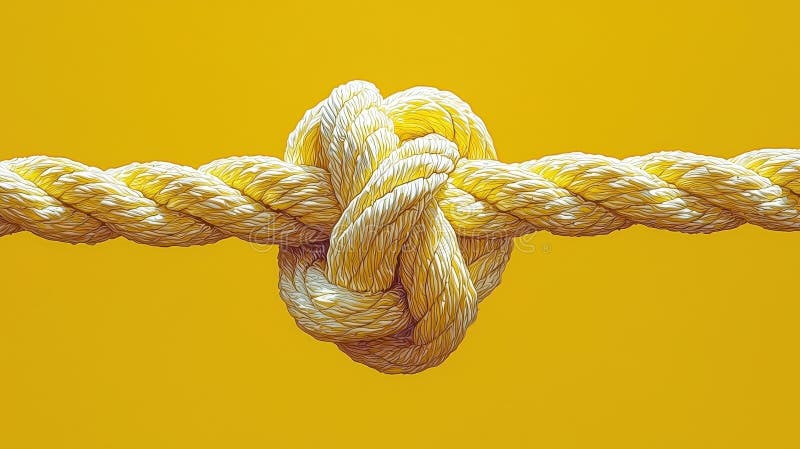 Close-Up View of a Knotted Yellow Rope Against a Bright Yellow ...