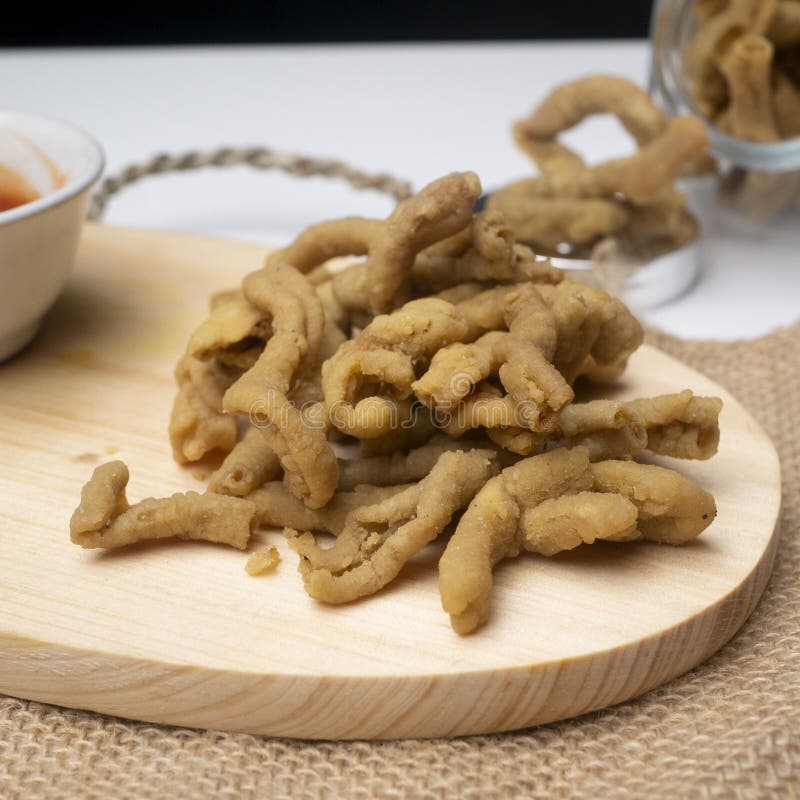 Close Up View Of Kripik Usus Ayam In The Plastic Packaging Stock Image