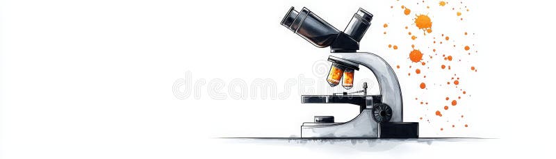 A Closeup View of a Laboratory Microscope with Vivid Orange Splashes ...