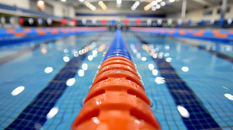 Close Up View of Lane Line in Empty Competitive Swimming Pool with ...