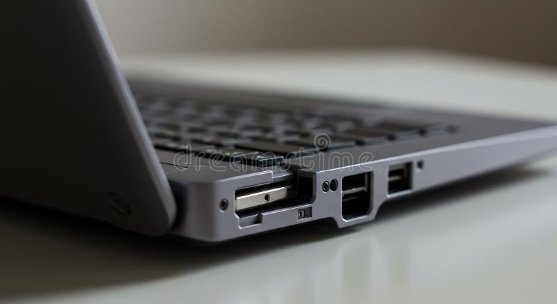 Close-up View of Laptop with Ports and Keyboard Technology Stock ...
