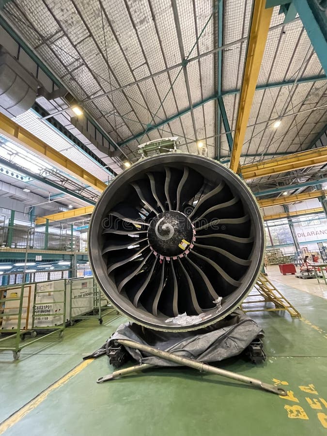 Close Up View of Large Aircraft Jet Engine Under Maintenance Process ...