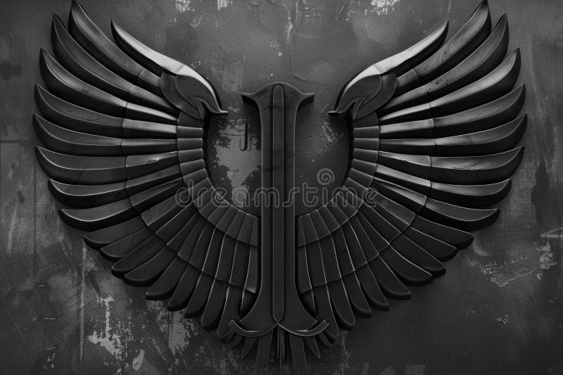 A Close-up View of a Large Wing Emblem in Black and White, Featuring ...