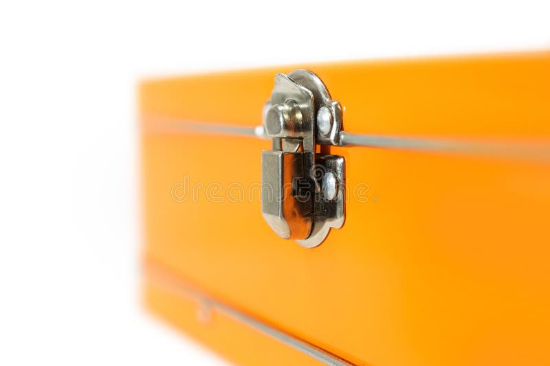 Close Up View of Latch on a Orange Metal Box on White Background ...