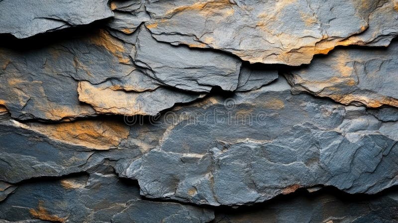 Close-up View of Layered Dark Gray and Gold Stone. Background Texture ...