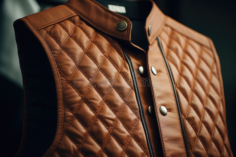 Close-up View of a Leather Vest with Button Details Stock Image - Image ...