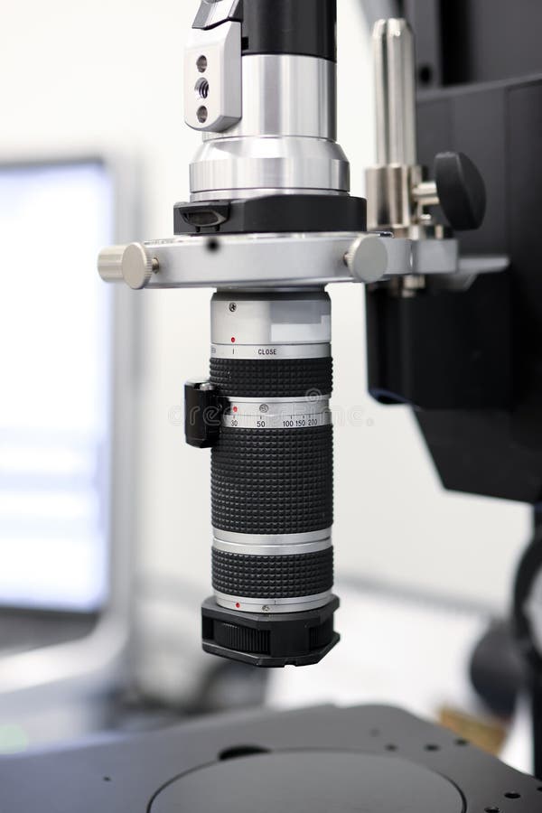 Close Up View of Lens of High Resolution Electronic Microscope, Shallow ...