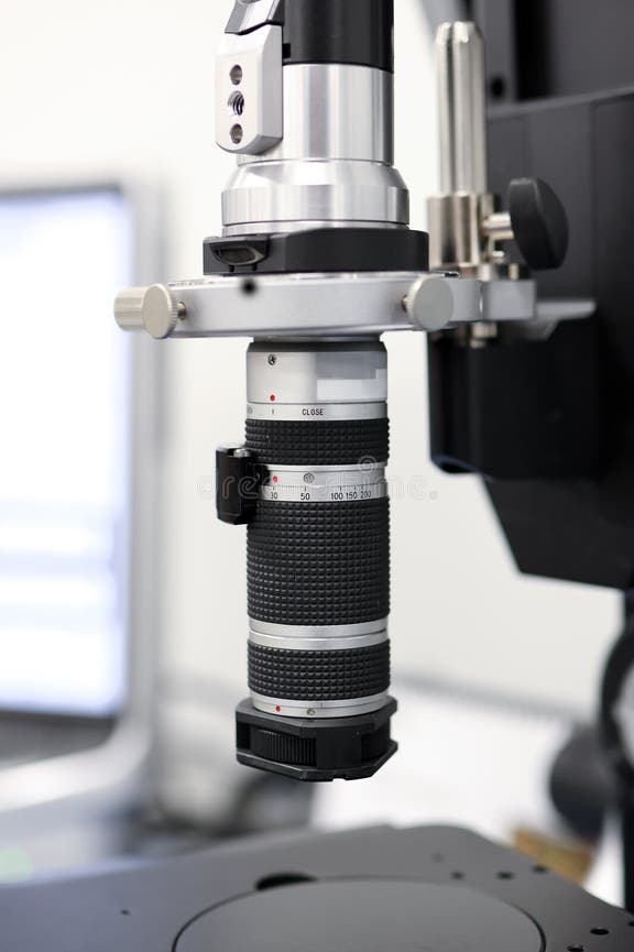 Close Up View of Lens of High Resolution Electronic Microscope, Shallow ...