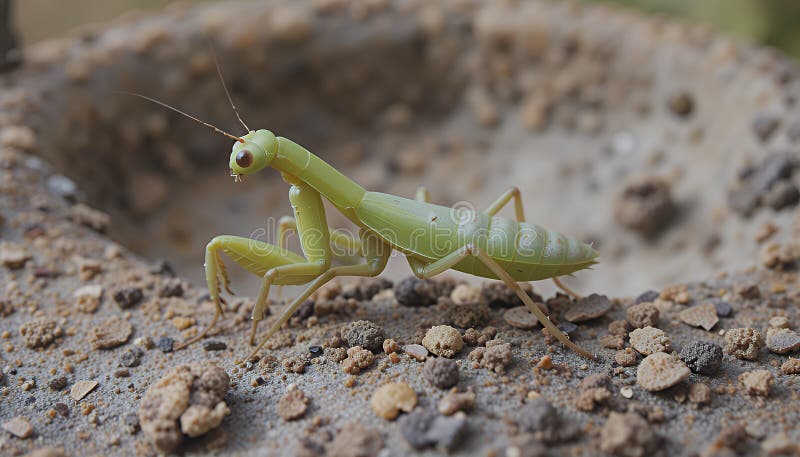 Close Up of a Light Green Praying Mantis on Sandy Ground Stock ...