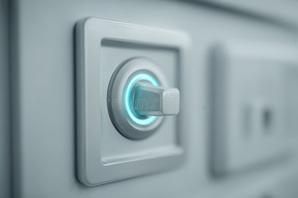 Light Switch with Glowing Blue Indicator in a Modern Interior Setting ...