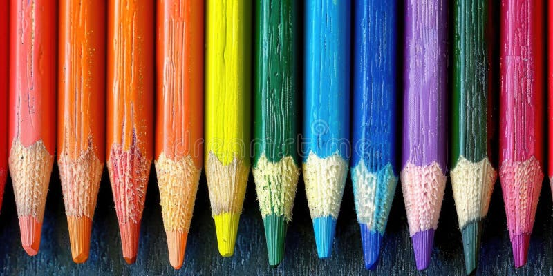 A Close-up View of a Line of Brightly Colored Crayons, Each with a ...