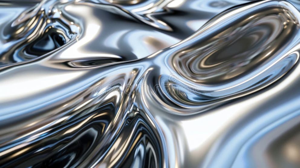 Close-up View of Liquid Silver Flow Creating a Mesmerizing Metallic ...