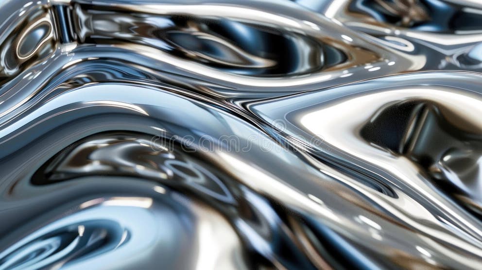 Close-up View of Liquid Silver Flow Creating a Mesmerizing Metallic ...