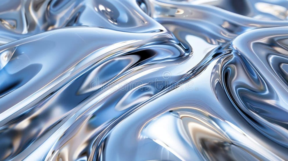 Close-up View of Liquid Silver Flow Creating a Mesmerizing Metallic ...