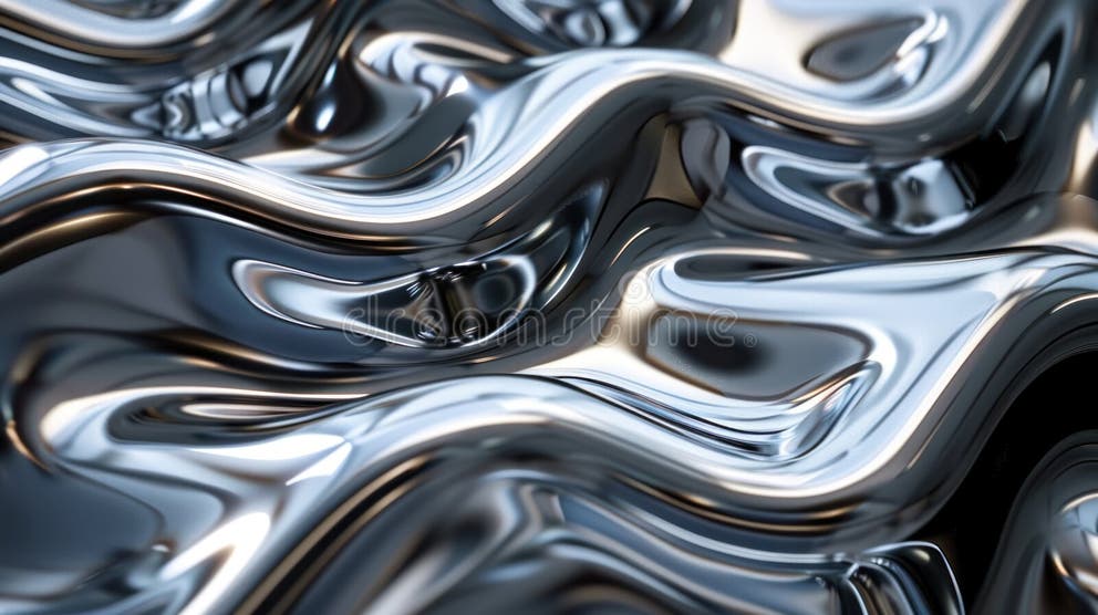 Close-up View of Liquid Silver Flow Creating a Mesmerizing Metallic ...