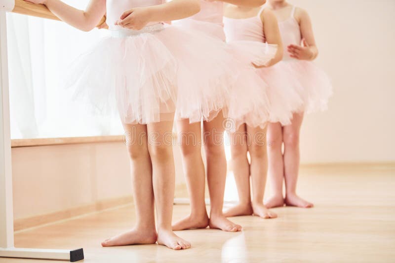Close Up View. Little Ballerinas Preparing for Performance by Practicing Dance Moves Stock Photo ...