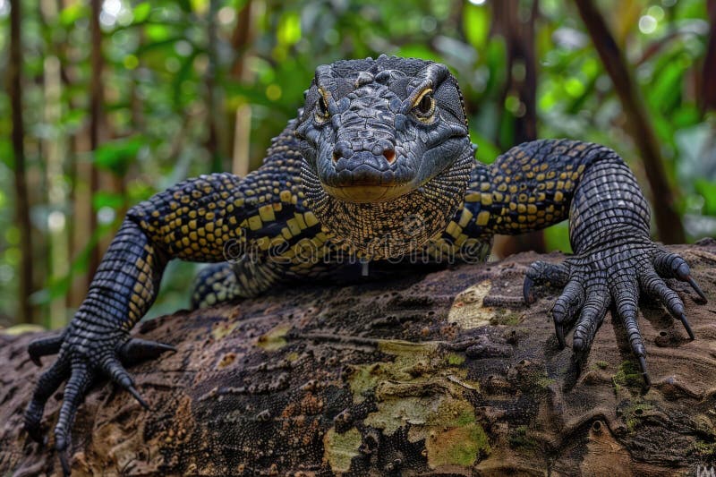 A Close-up View of a Lizard Sitting on a Tree Branch Stock Photo ...