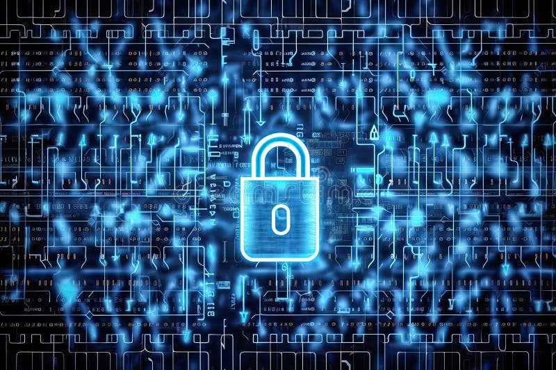 Lock on Computer Circuit with Blue Lights. Generative AI Stock ...