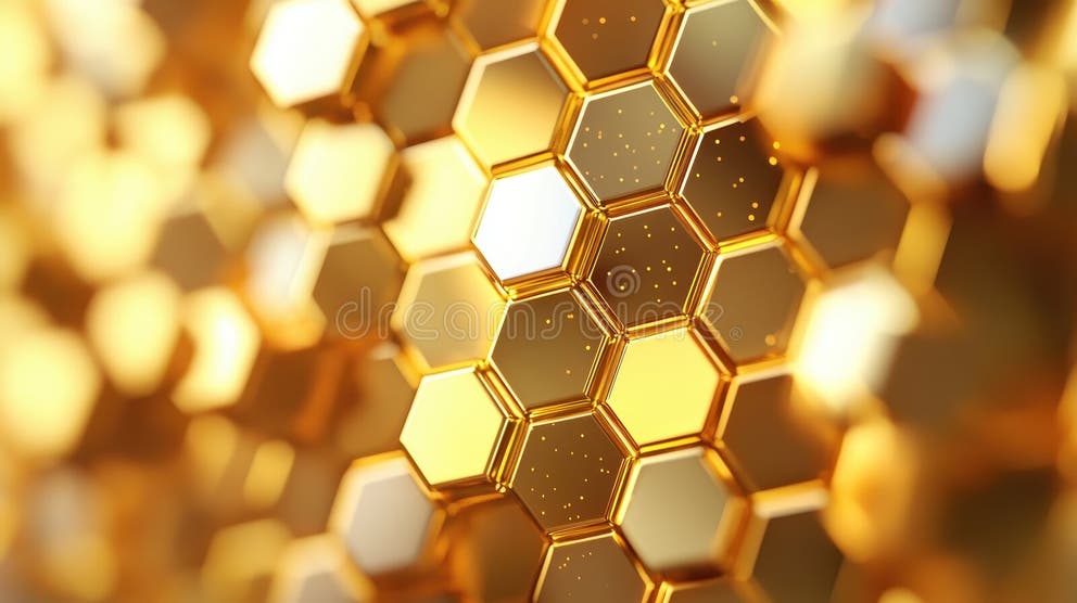 Abstract Golden Hexagon Pattern Luxury Geometric Background 3D Shiny Honeycomb Structure Stock ...